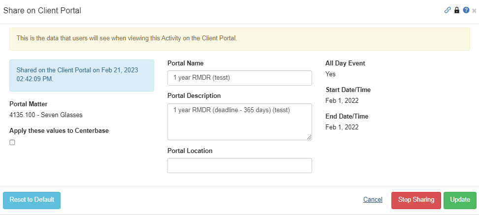 Client Portal Settings – Centerbase