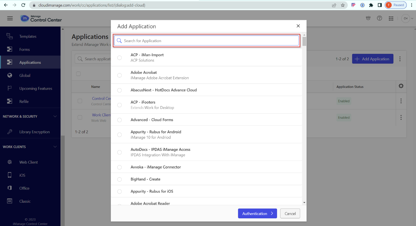 Configuring iManage – Centerbase
