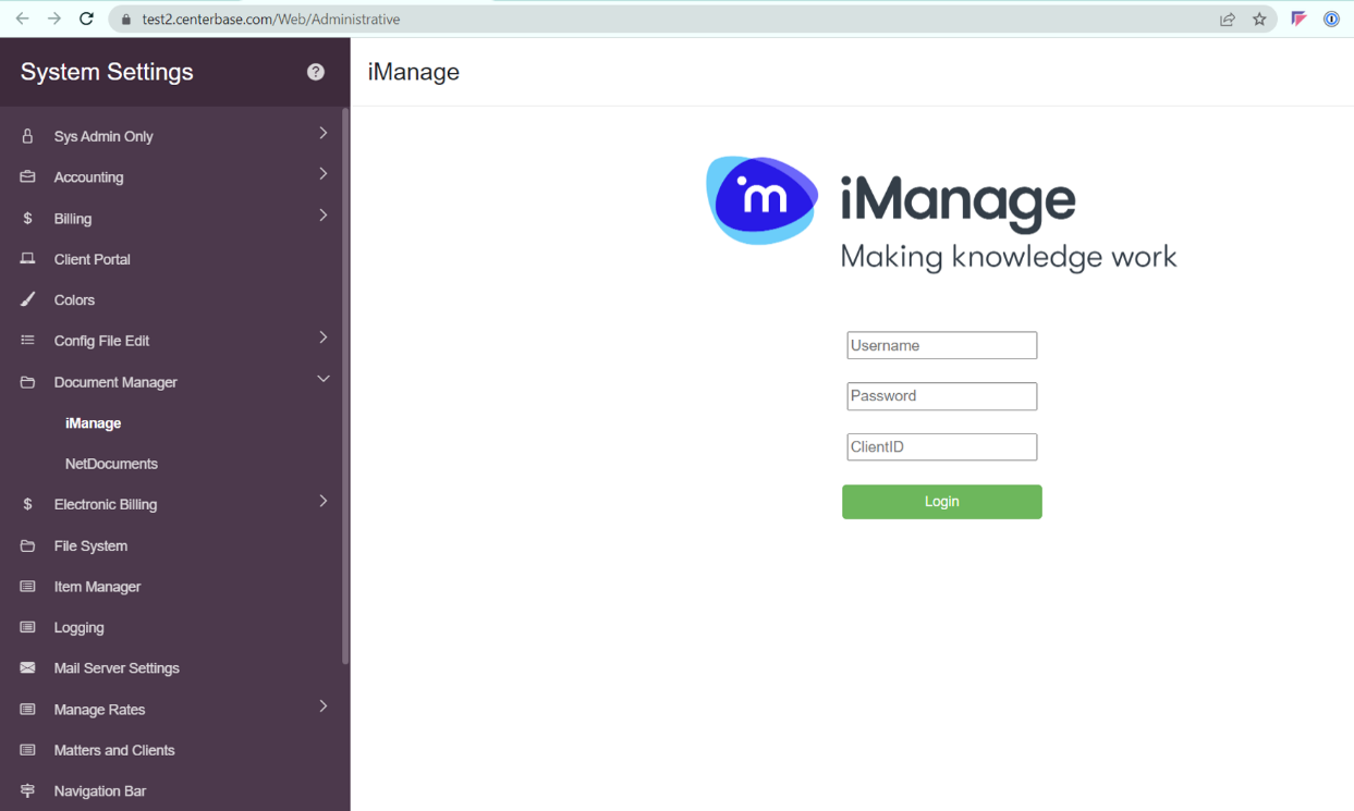 Configuring iManage – Centerbase