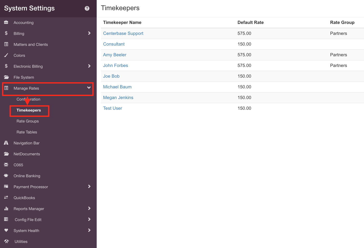 Rate Table System Settings – Centerbase