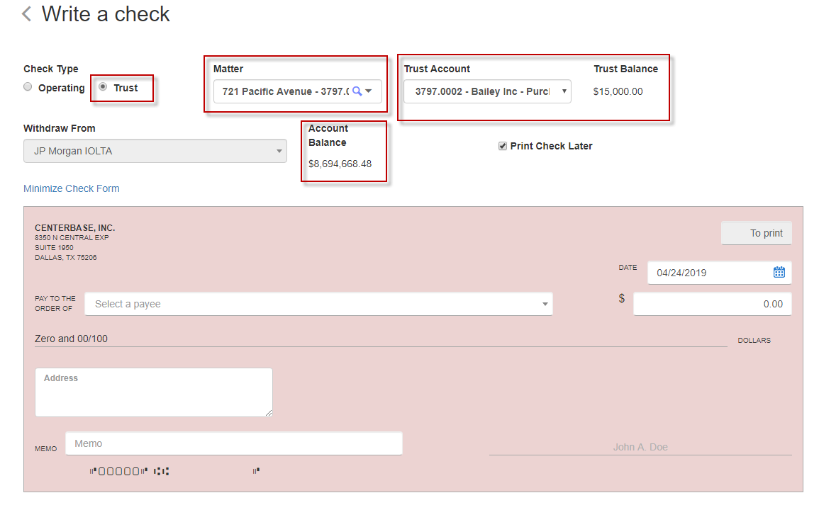 Write a Check – Centerbase