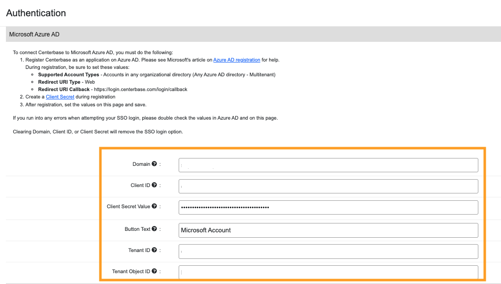Login with SSO Capability – Centerbase